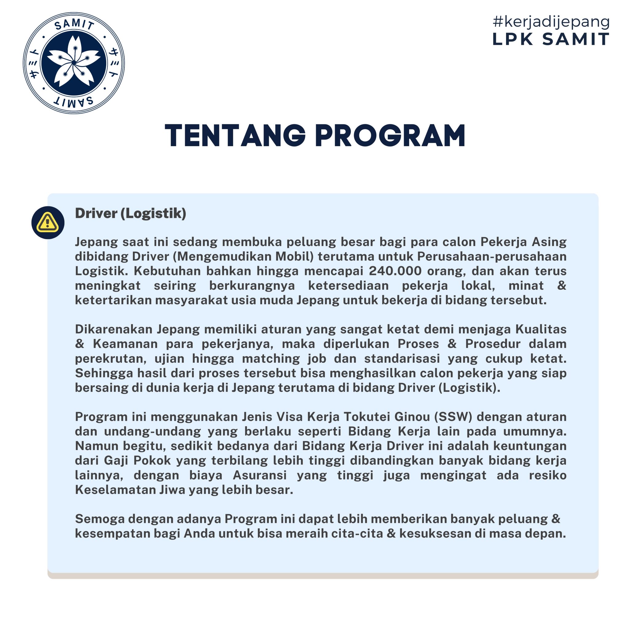 DRIVER (Logistik) – LPK SAMIT Lembaga Pelatihan dan Keterampilan Tenaga ...
